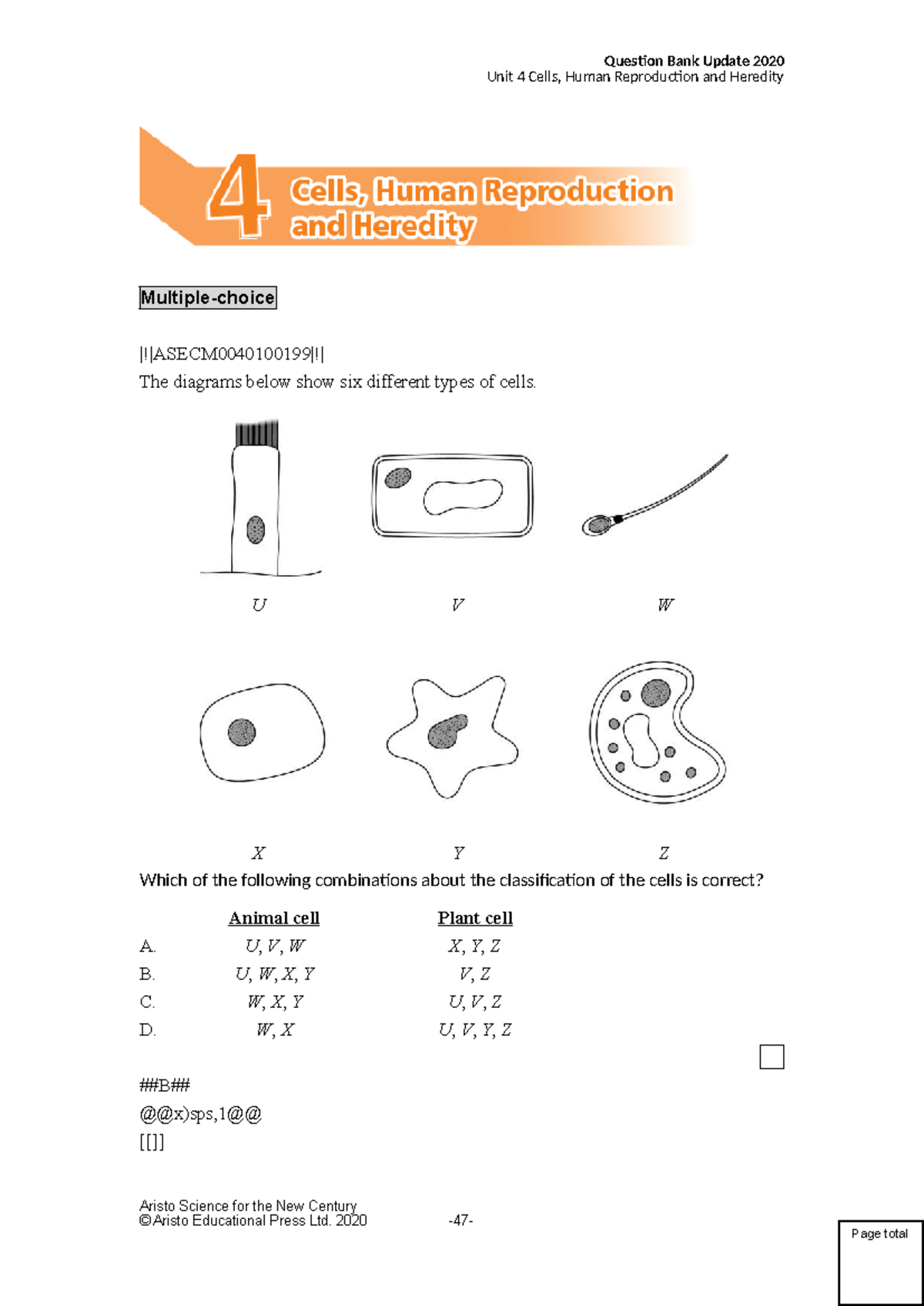 Question Bank Update 2020: Unit 4 - Cells, Human Reproduction ...
