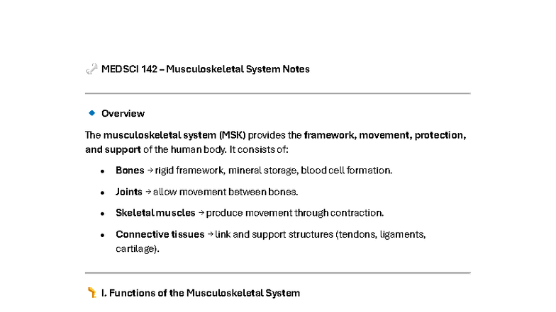 MEDSCI 142 Musculoskeletal System Theory & Lab Notes - Studocu