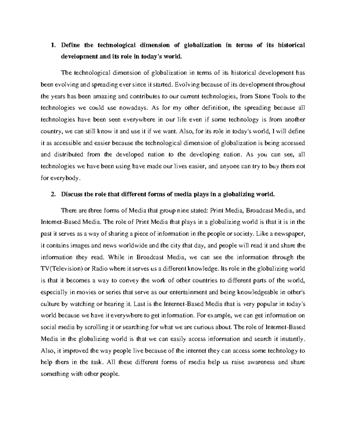 Technological Dimension - 1. Define the technological dimension of ...