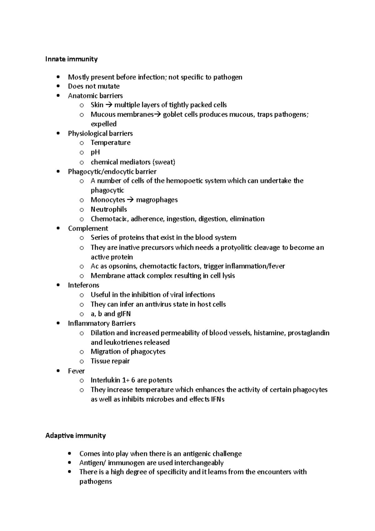 Final Exam Notes: Innate & Adaptive Immune System Overview - Studocu