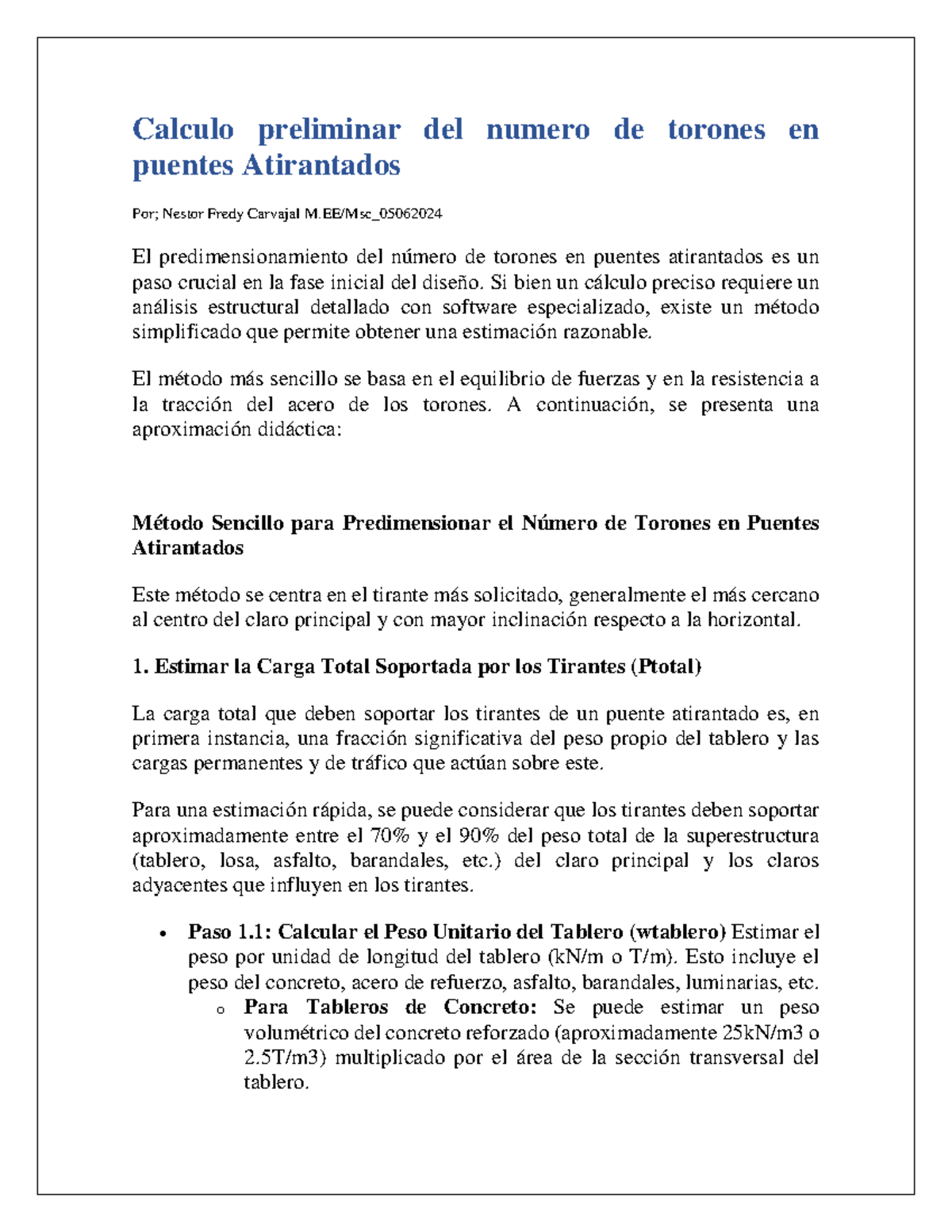 Predimensionamiento de Torones en Puentes Atirantados: Método Sencillo ...