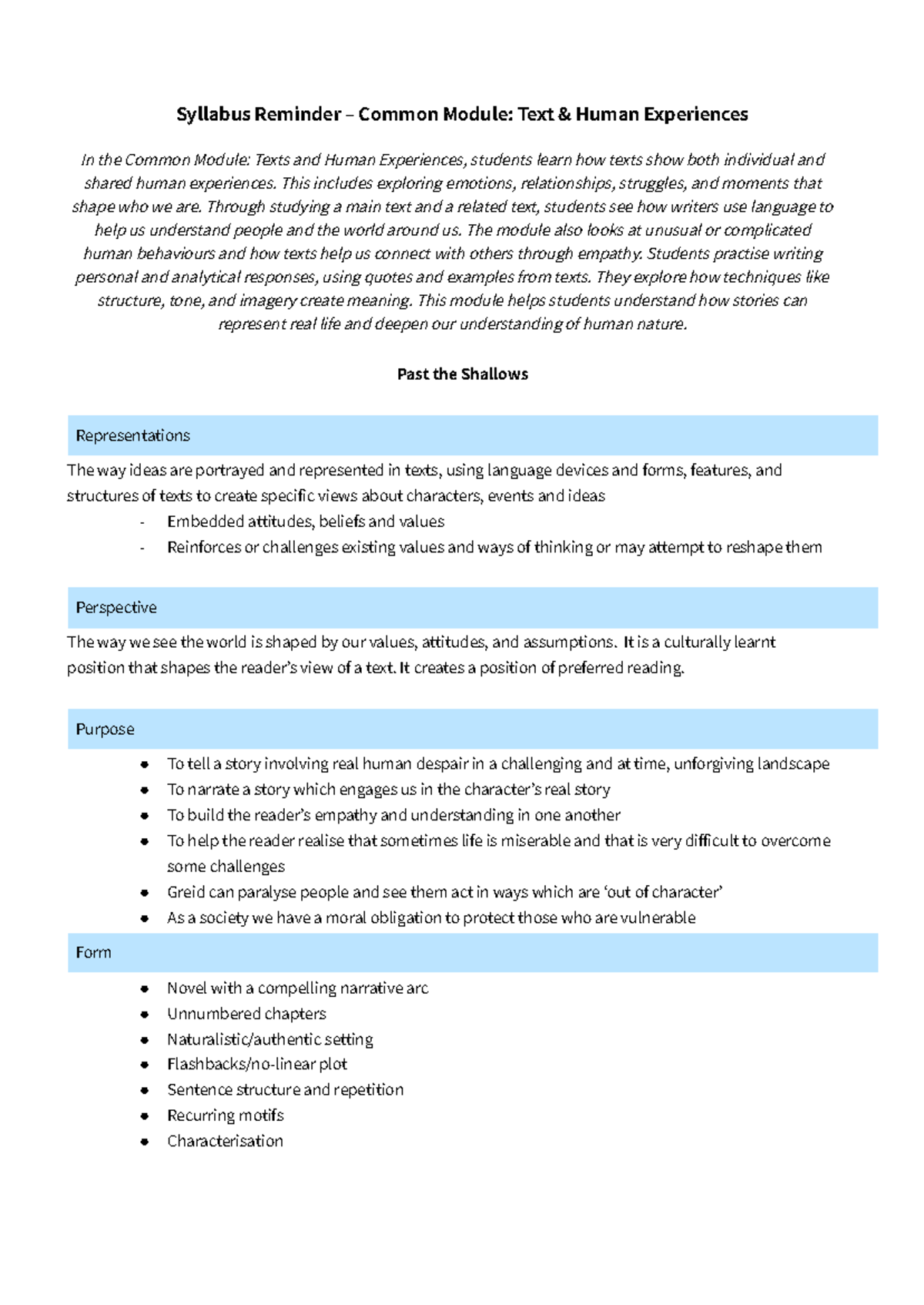 Past the Shallows (PTS) Study Notes and Key Quotes Analysis - Studocu