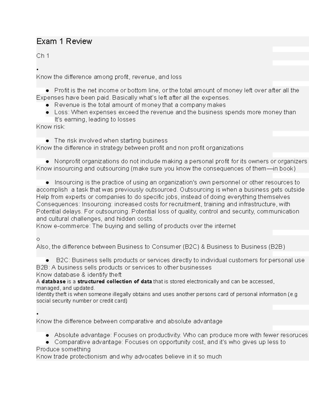 Business Exam 1 Review: Key Concepts in Profit, Revenue, and Ethics ...