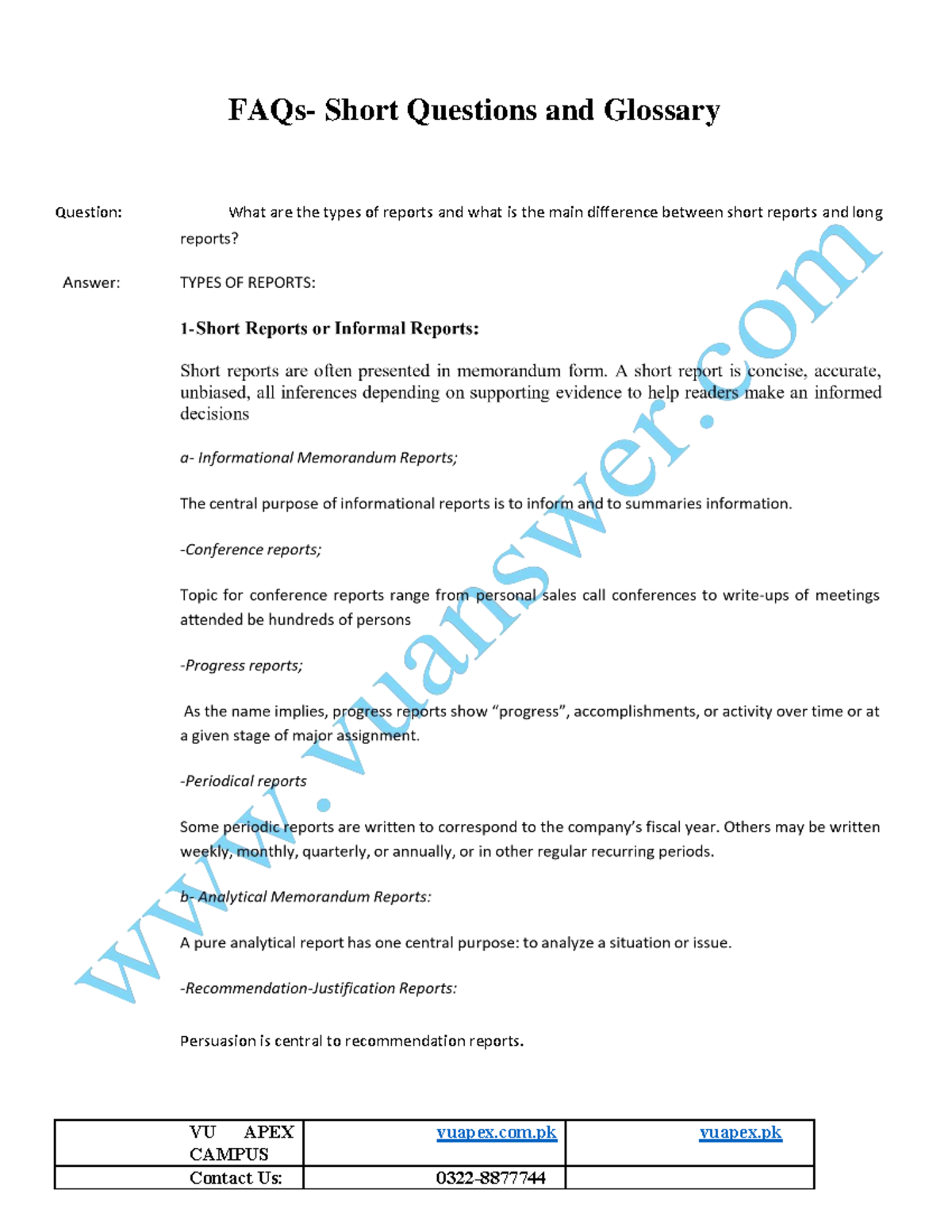 ENG201 Short Notes: Types of Reports and Key Differences - Studocu