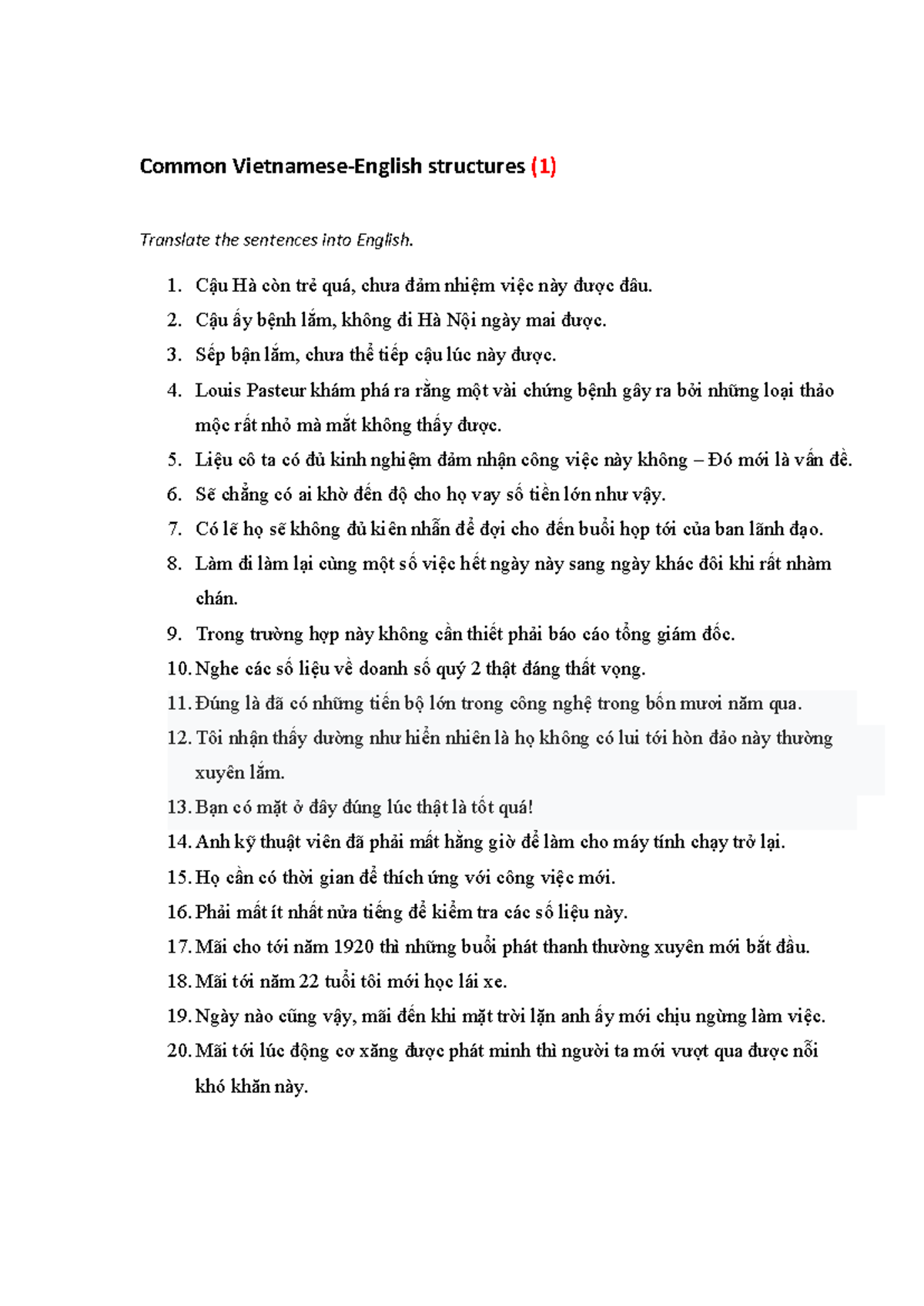 Cấu trúc VE phổ biến cho bản dịch - Common Vietnamese-English ...