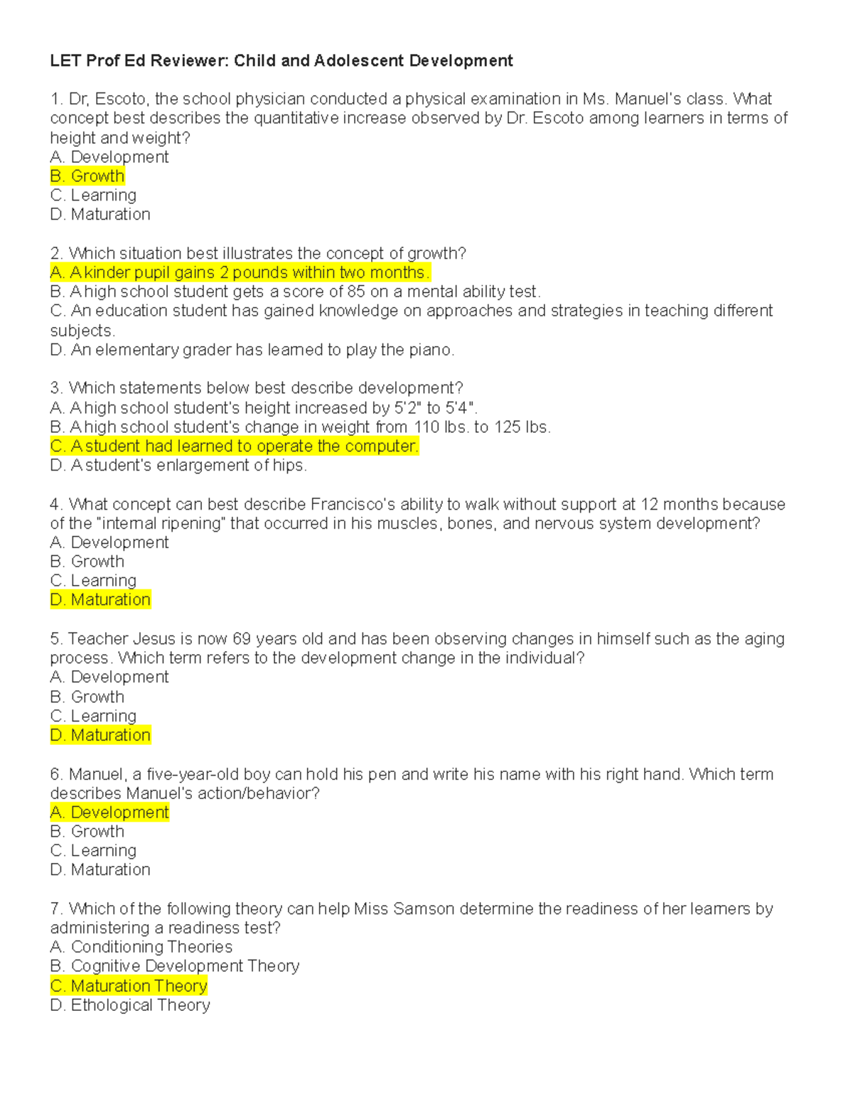 LET Prof Ed - Child and Adolescent Development - LET Prof Ed Reviewer ...