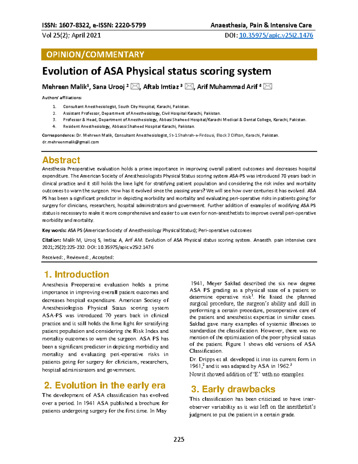 Evolution of ASA Physical Status Scoring System - APIC 2021 - Studocu