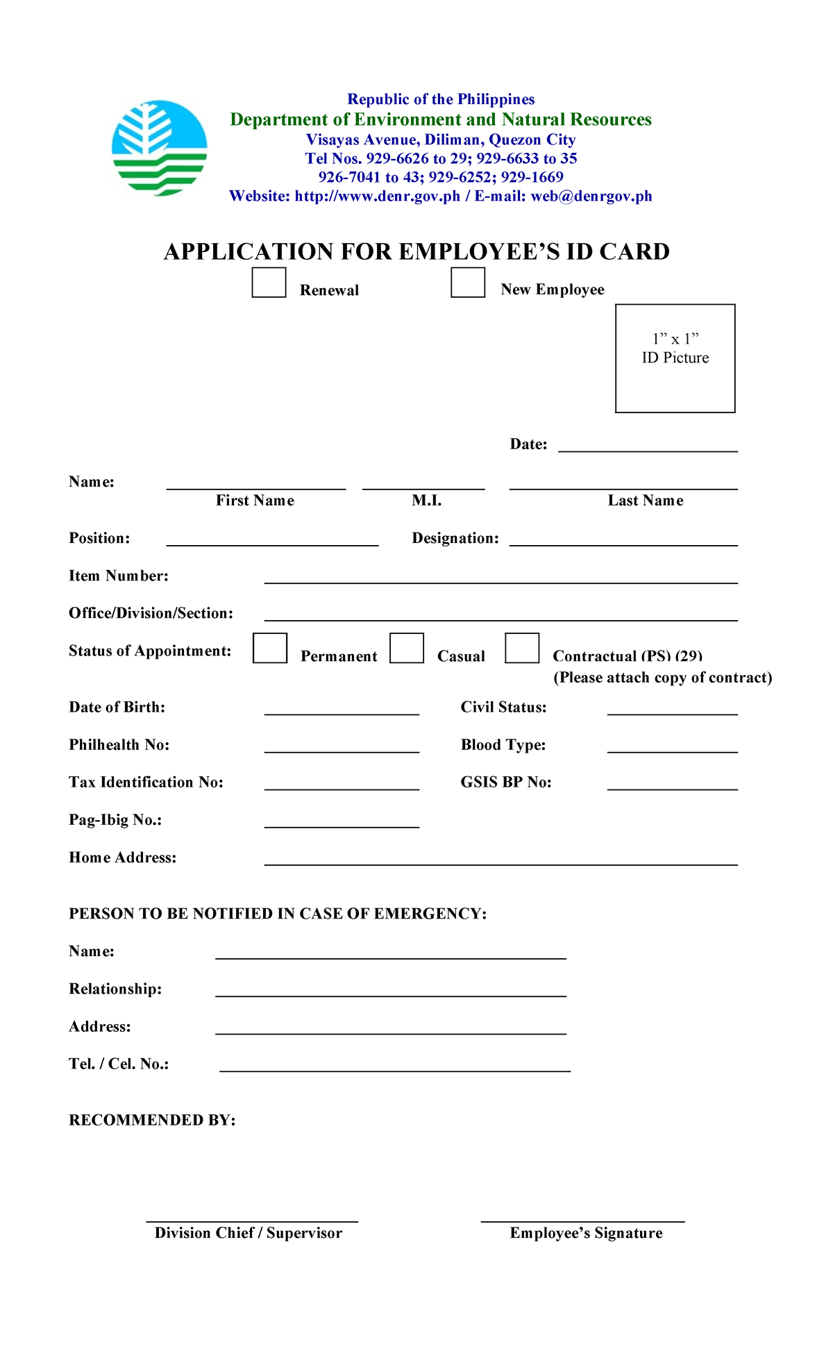 Application FOR Employees ID CARD - APPLICATION FOR EMPLOYEE’S ID CARD ...