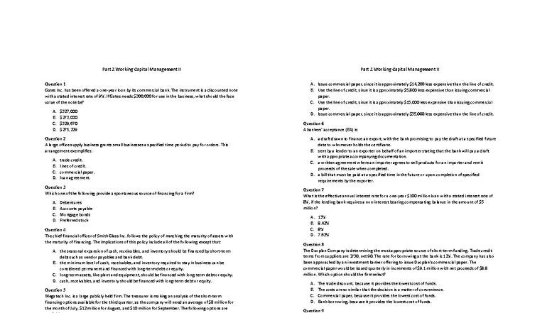 Working Capital Management II - Questions & Answers (BS Accountancy ...