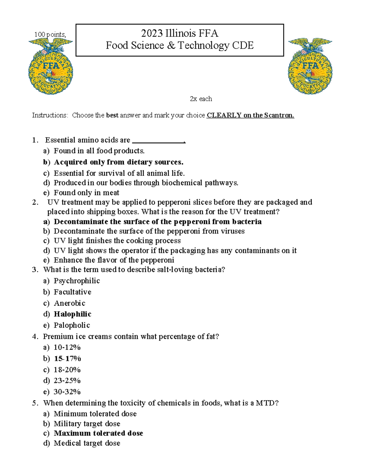 2023 Illinois FFA Food Science & Technology CDE Exam Q&A Guide - Studocu
