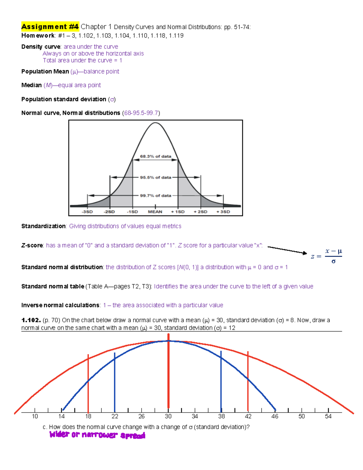 13942080 - coursework - ####### Assignment #4 Chapter 1 Density Curves and Normal Distributions ...