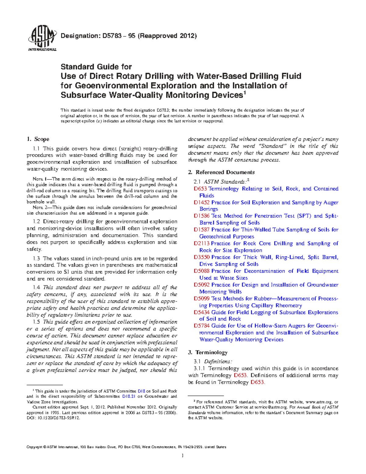 ASTM D5783 95 (2012) Standard Guide for Direct Rotary Drilling - Studocu