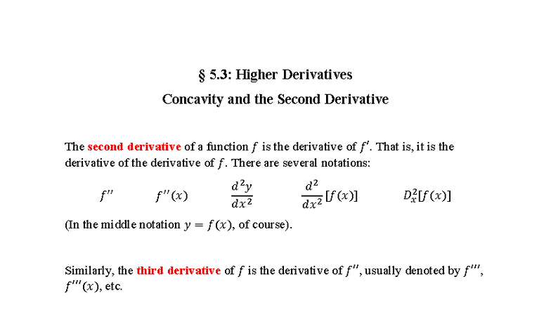 Math16A Lecture 15: Higher Derivatives & Concavity Analysis - Studocu