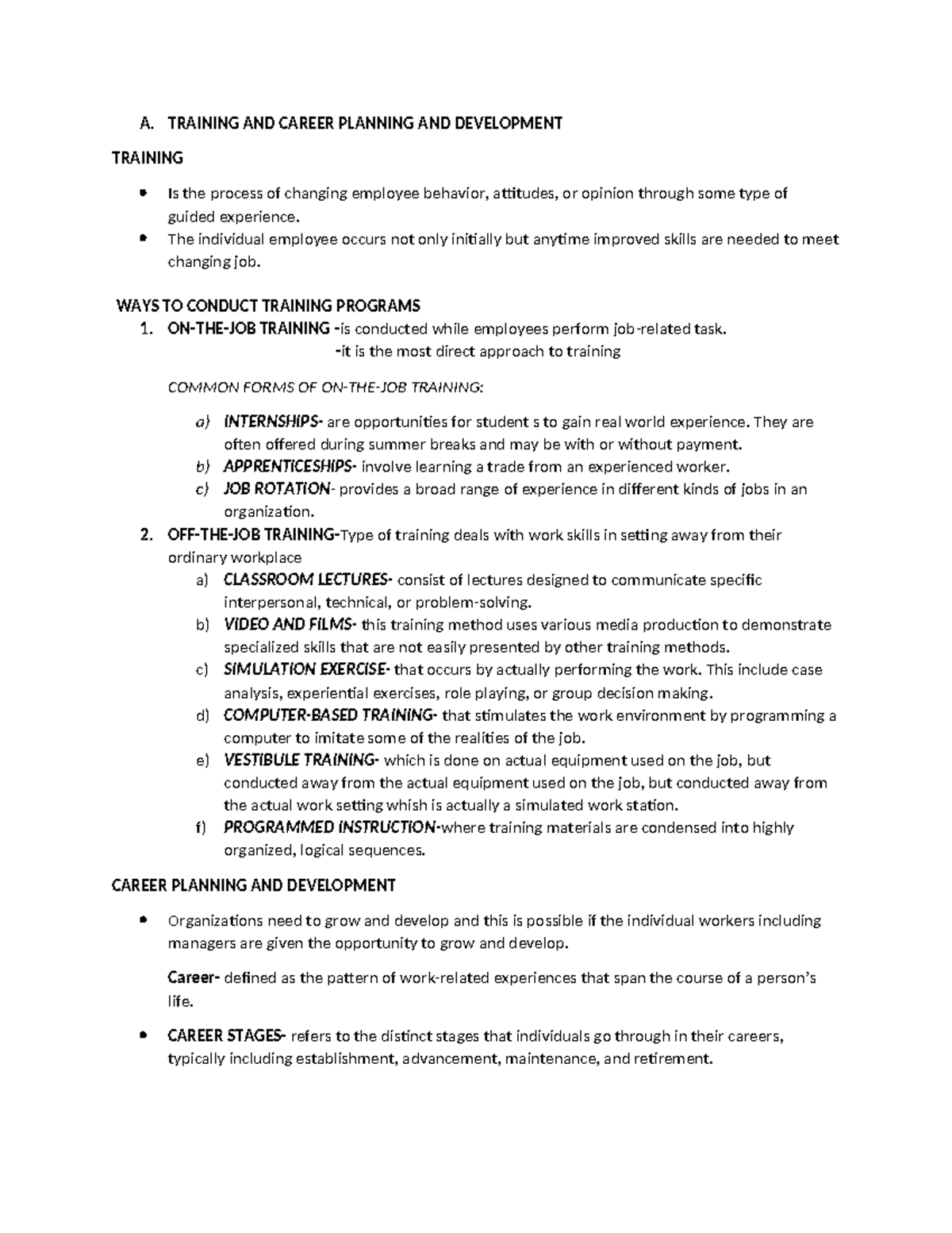 Training and Career Planning Development Overview (Course Code ...