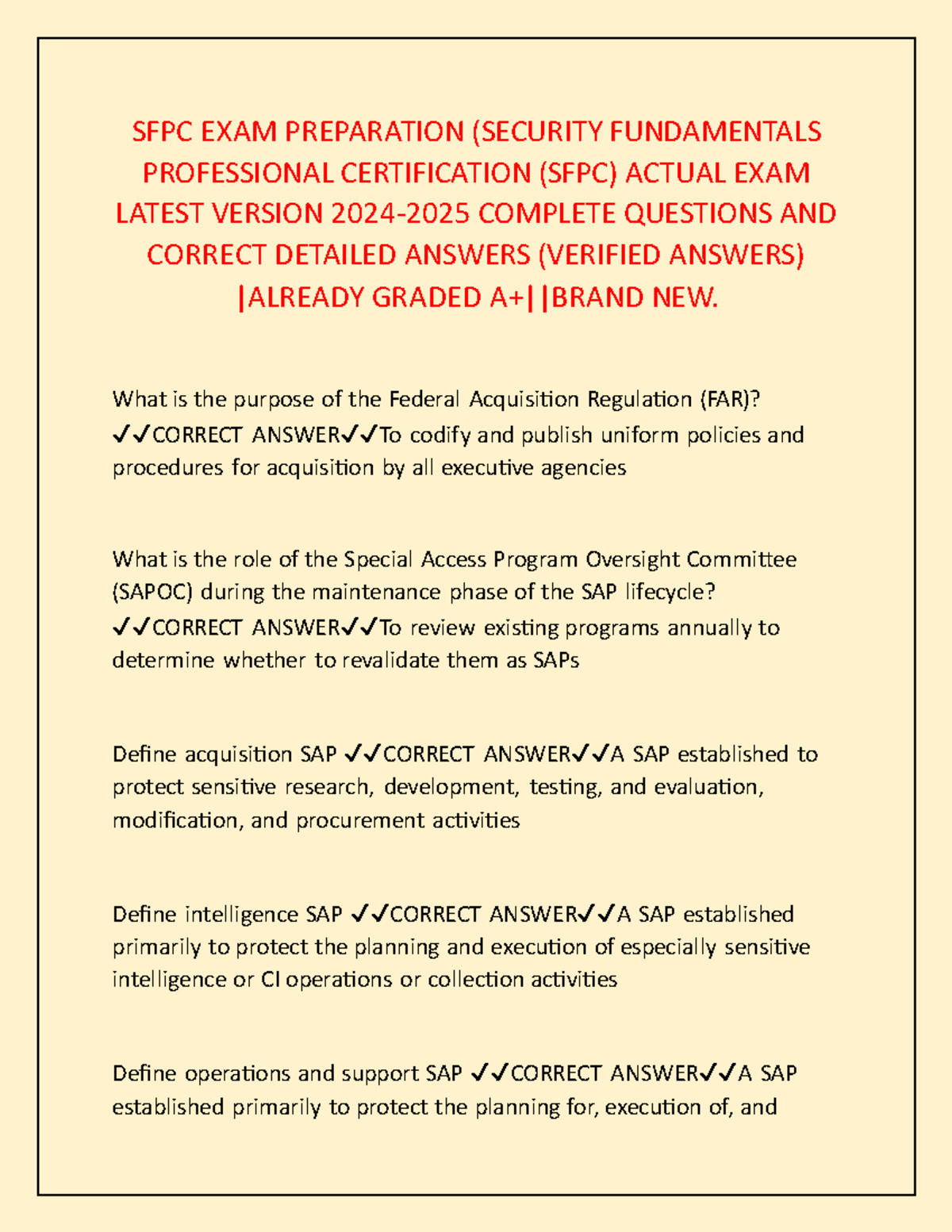 SFPC EXAM Preparation - SFPC EXAM PREPARATION (SECURITY FUNDAMENTALS ...