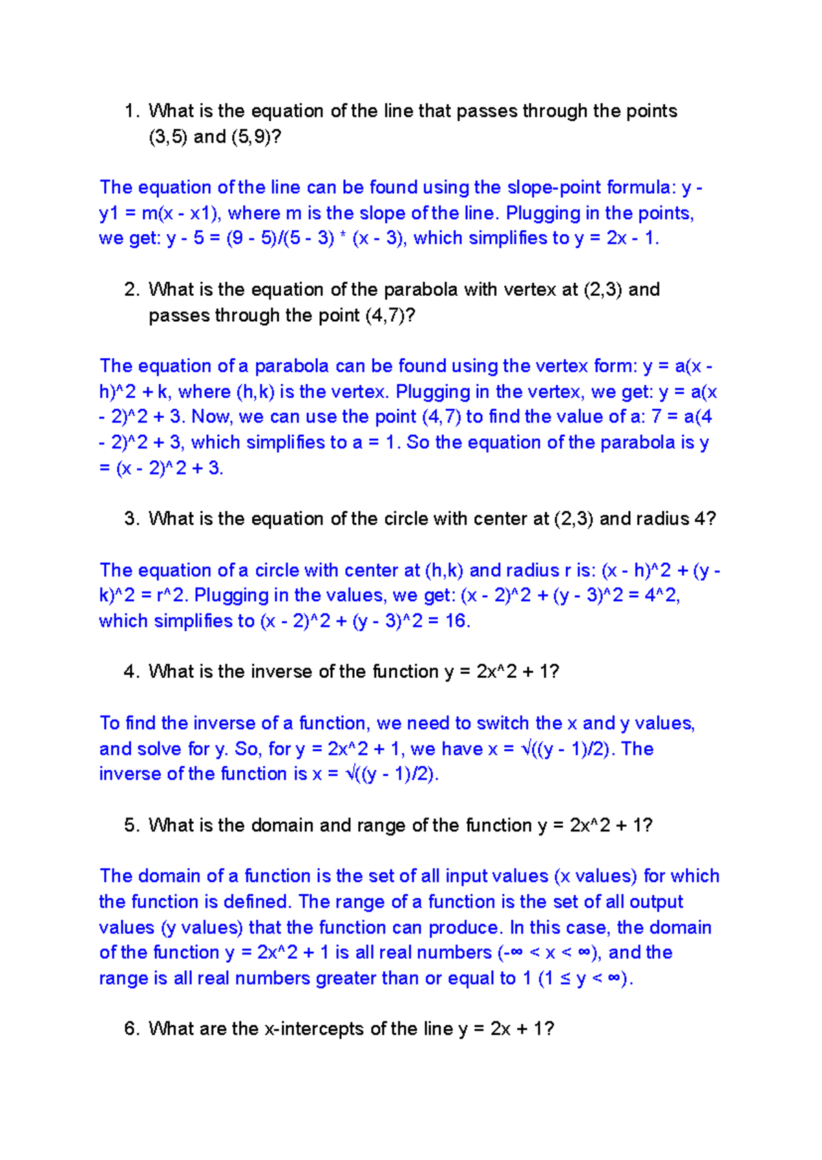 Functions and their graphs linear, quadratic, exponential, logarithmic ...