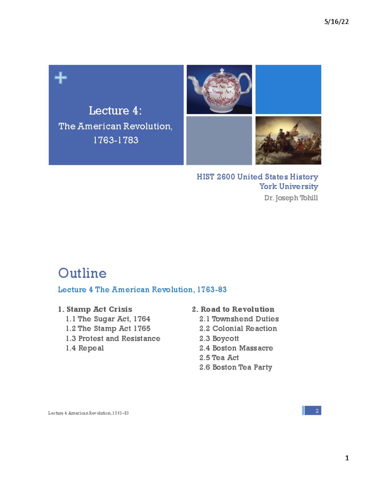 Lecture 4 American Revolution, 1763-83 - HIST 2600 United States ...