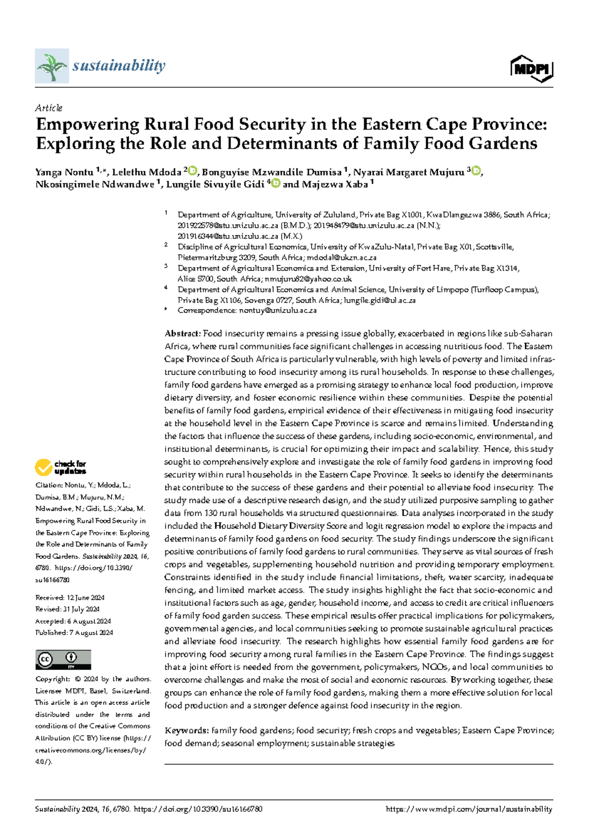 Empowering Rural Food Security: Family Gardens in Eastern Cape (SUST 16 ...