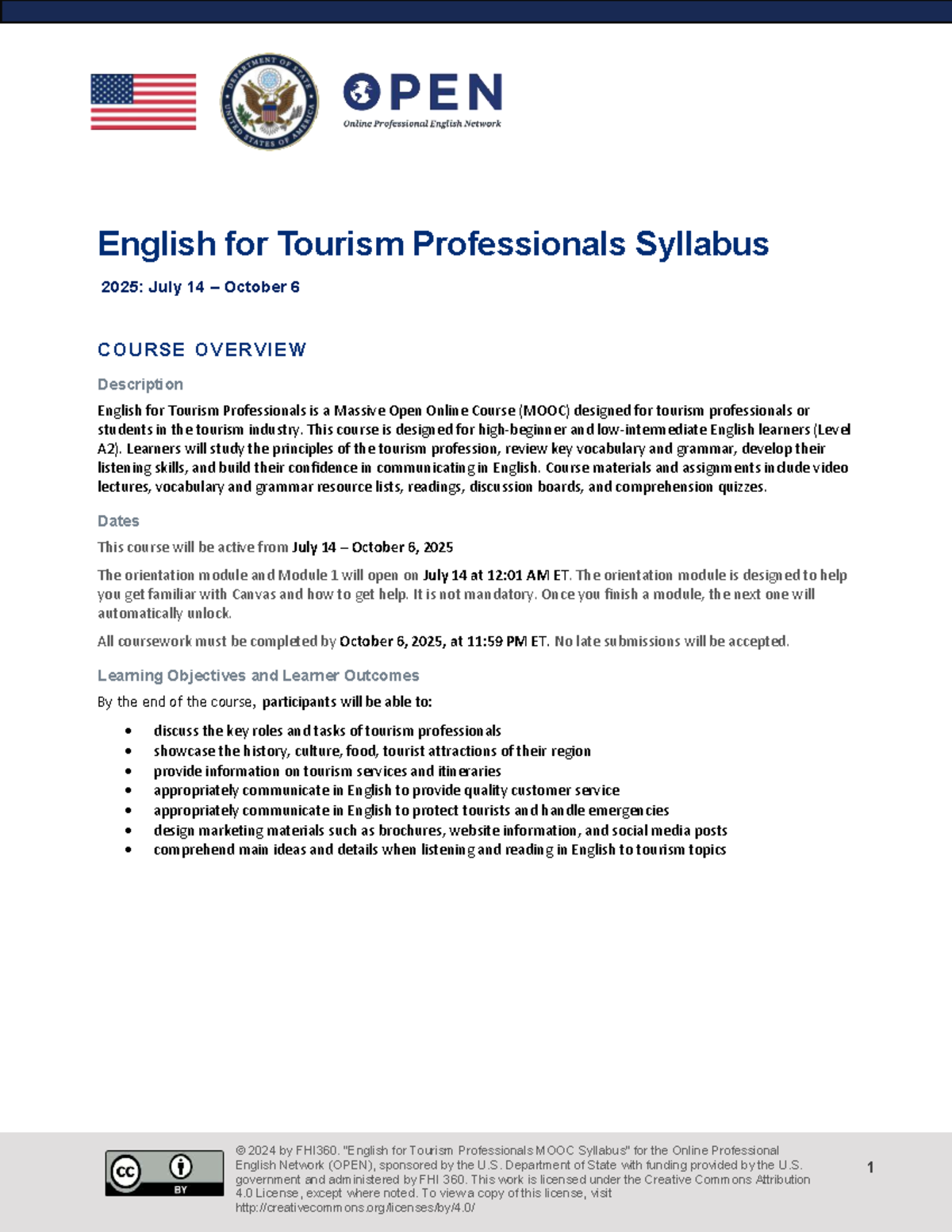 2025 ETP MOOC Syllabus: English for Tourism Professionals - Studocu