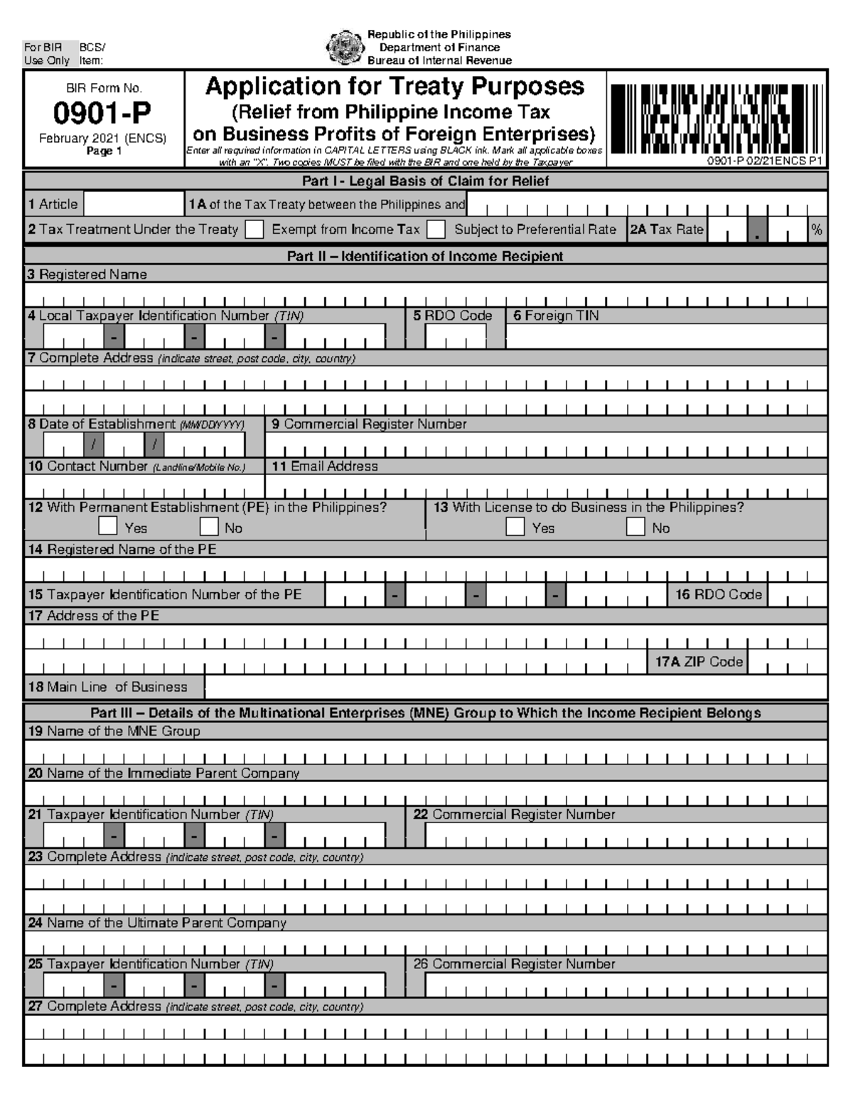 0901-P Final Exam BIR Form No. 0901 - Application for Tax Relief - Studocu