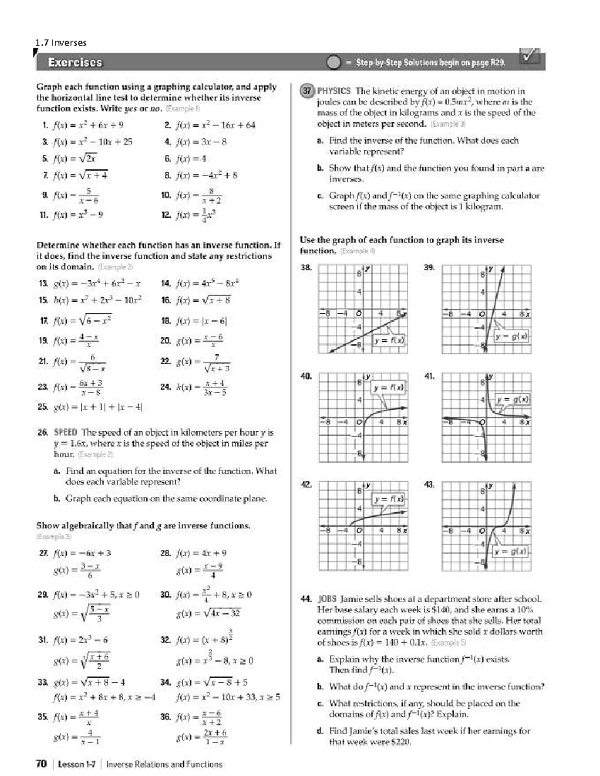 1.7 Inverse Functions Exercises & Solutions for PHYSICS - Studocu