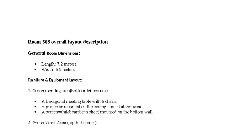 Room 308 Layout Description and Furniture Arrangement - Studocu