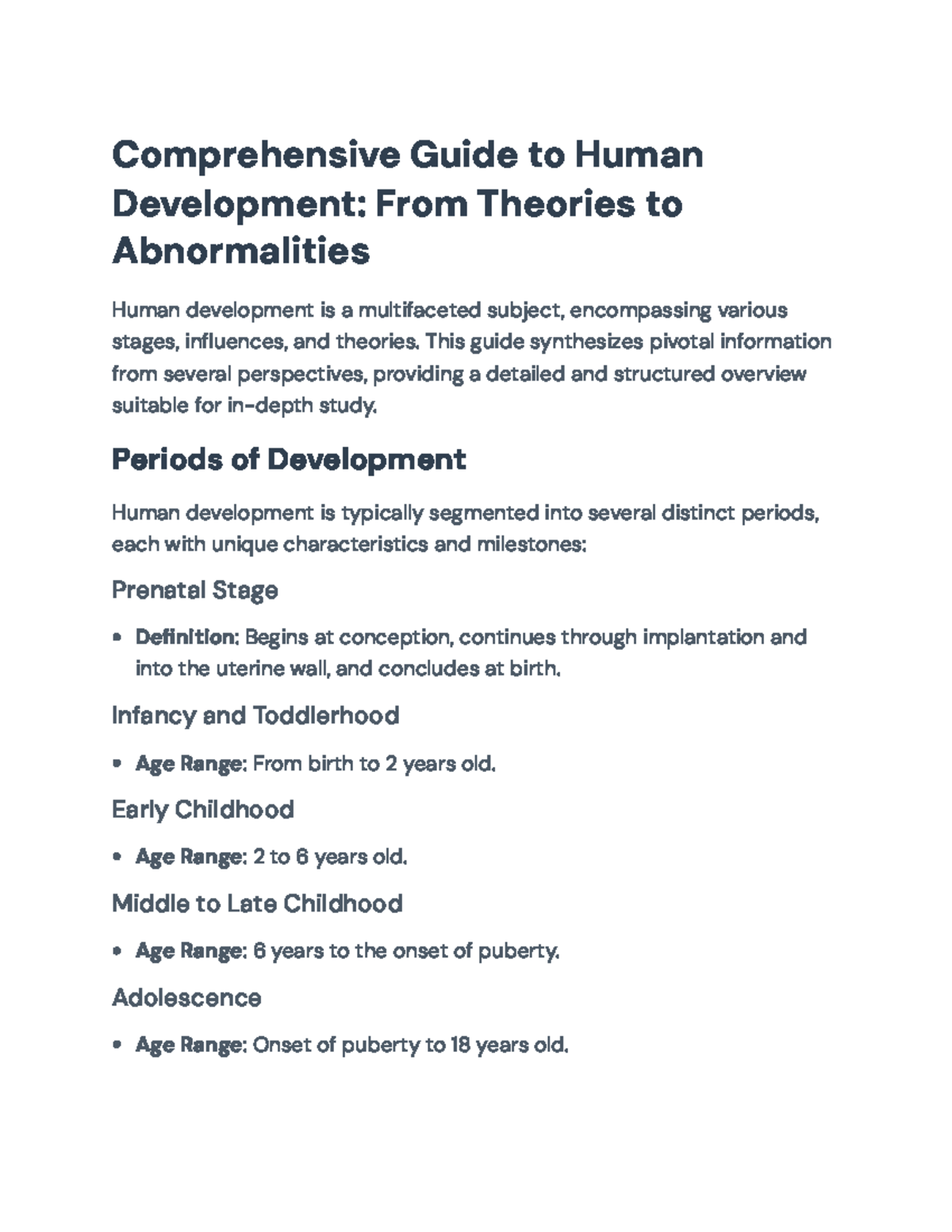 Comprehensive Guide to Human Development: Theories and Abnormalities ...
