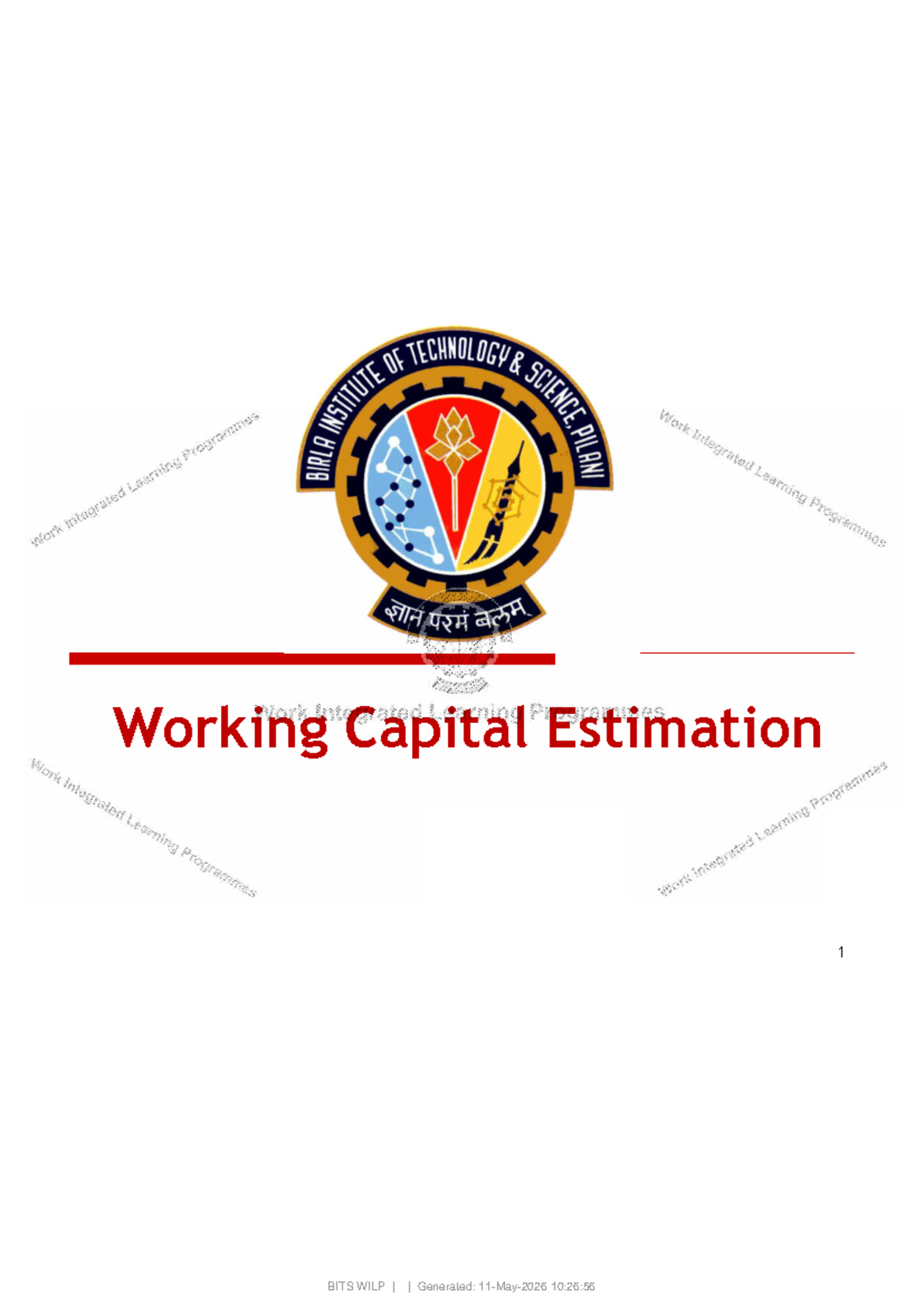 Working Capital Estimation: Session 10 - Fin. Mgmt. & Acc. for MBA ...