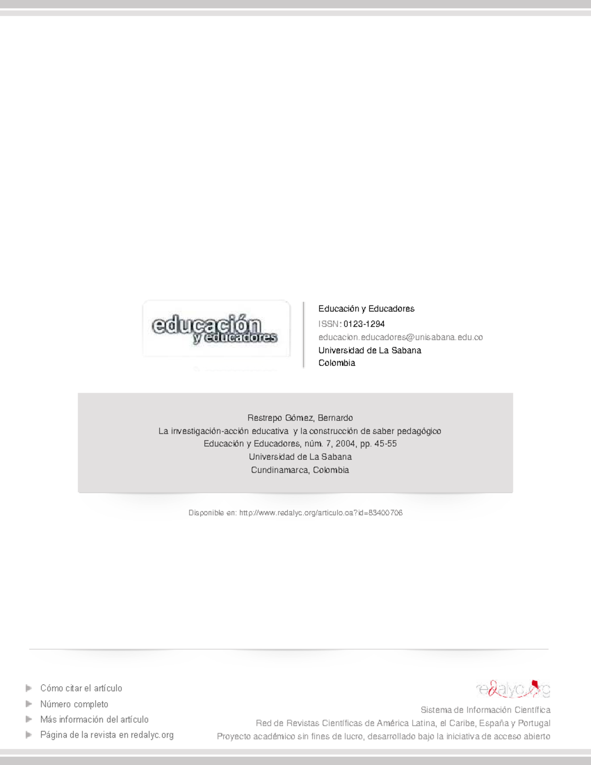 La educativa y la construcción de saber pedagógico - Restrepo Gómez, B ...