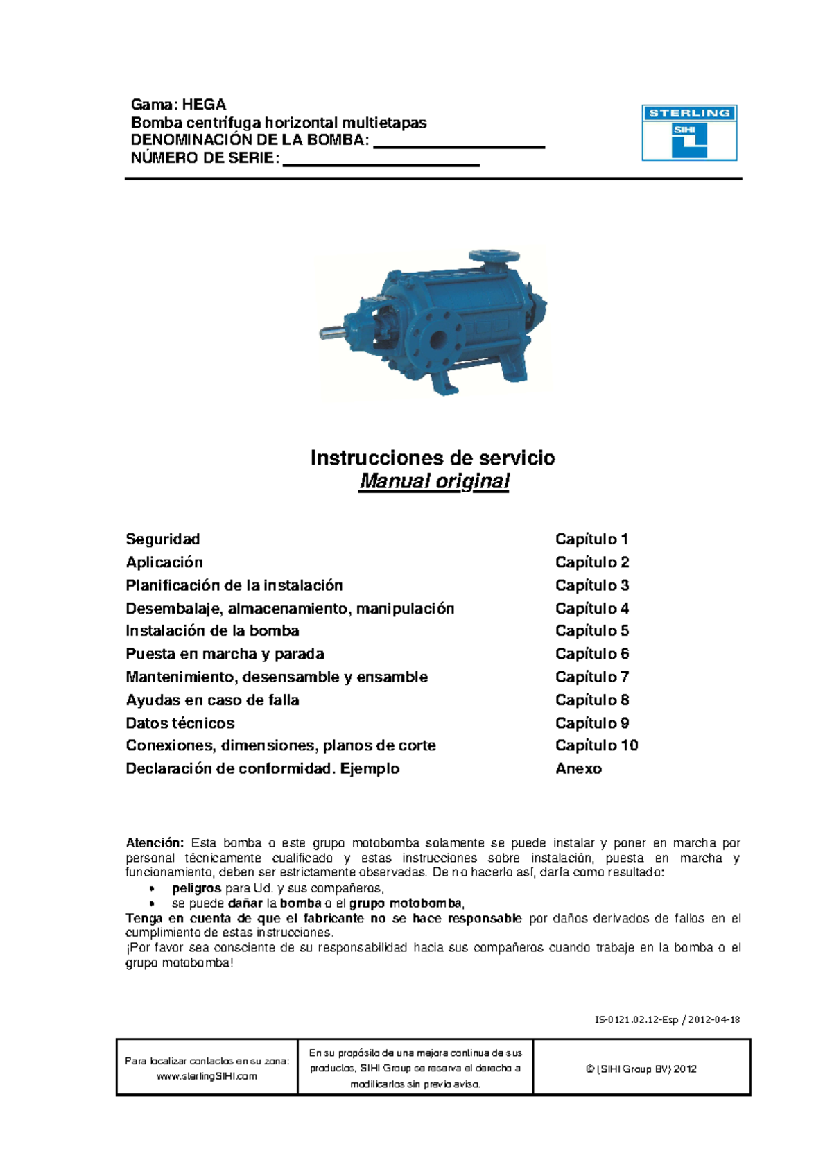 Manual de Instrucciones HEGA para Bomba Centrífuga Horizontal - Studocu