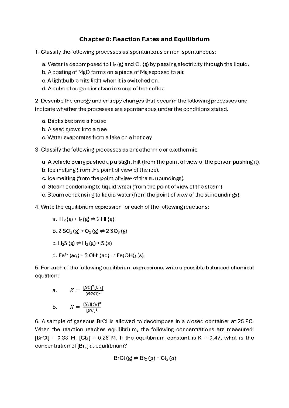 Chapter 8 Worksheet: Reaction Rates & Equilibrium for HS 1 & D 1 - Studocu