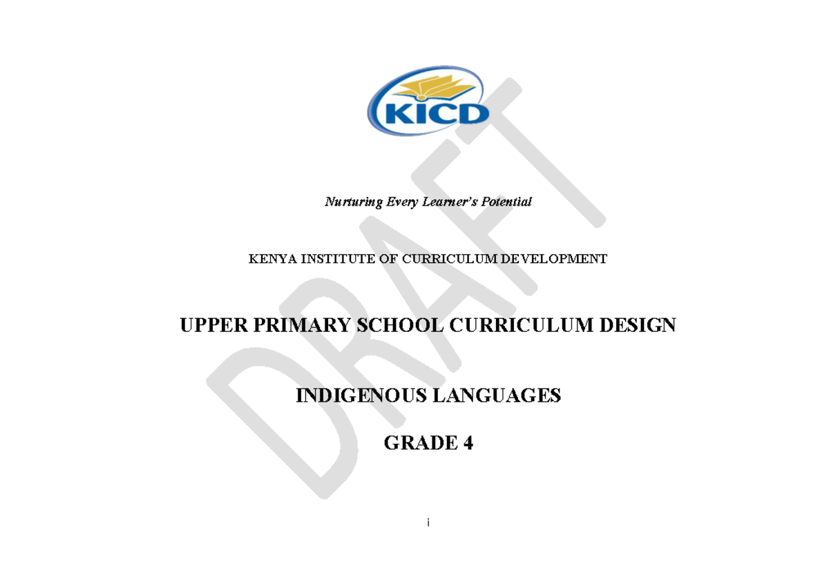 Grade 4 Indigenous Languages Curriculum Design - KICD 2024 - Studocu