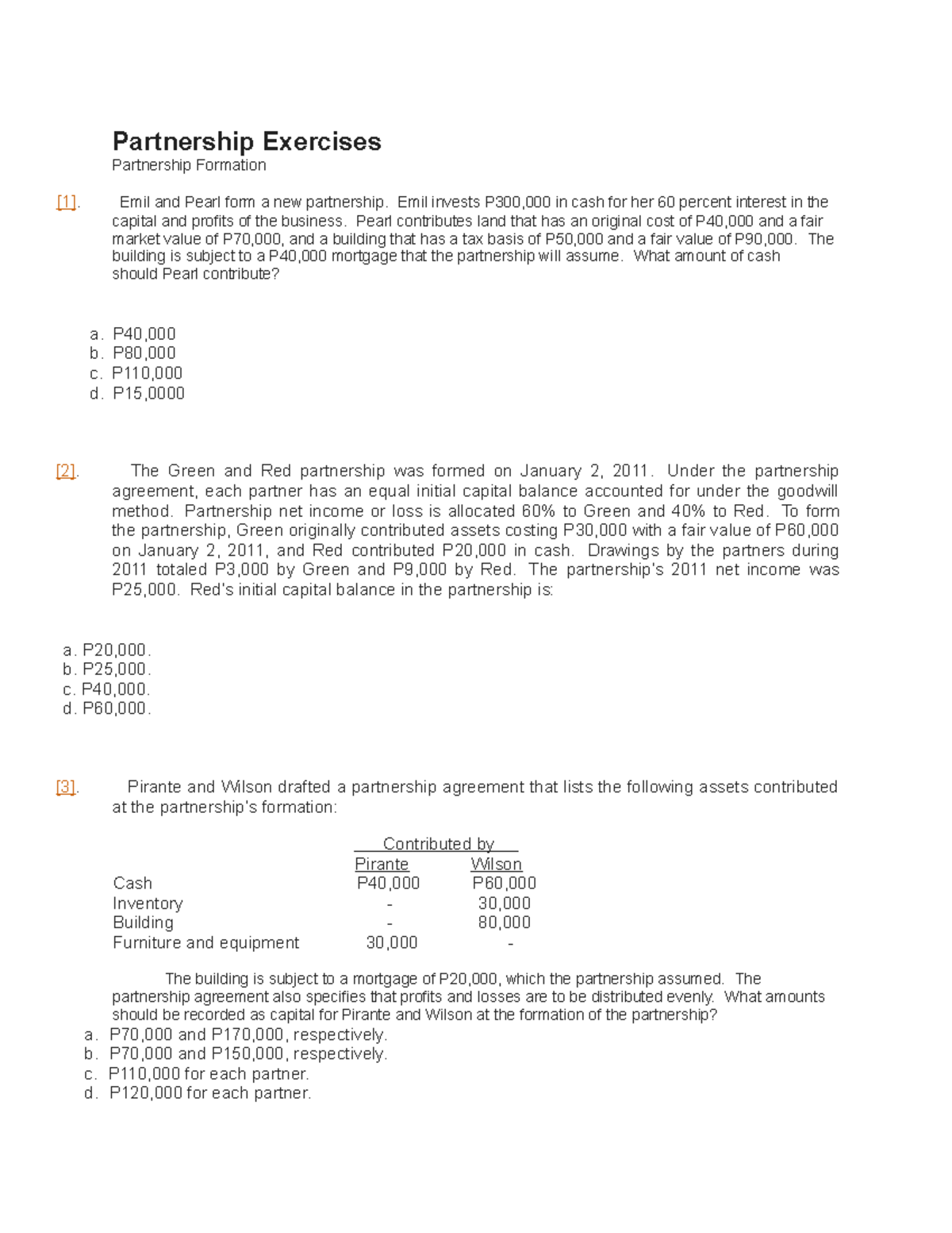 Partnership Exercises - Partnership Exercises Partnership Formation [1 ...