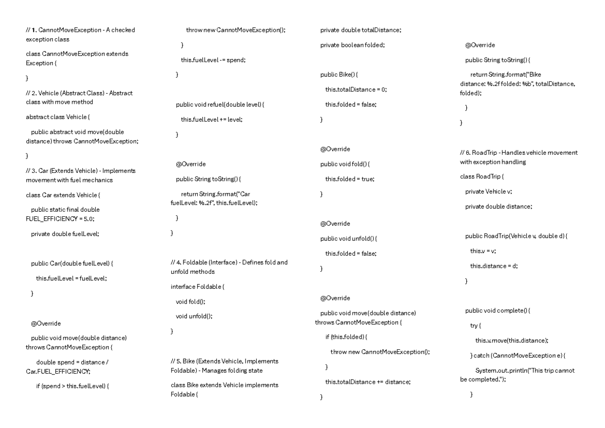 Cheat sheet 2030pe0 - just sample codes - // 1. CannotMoveException - A ...