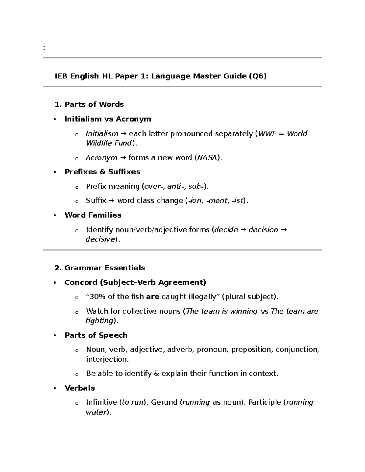 IEB English HL Paper 1: Language Cheat Sheet & Master Guide - Studocu