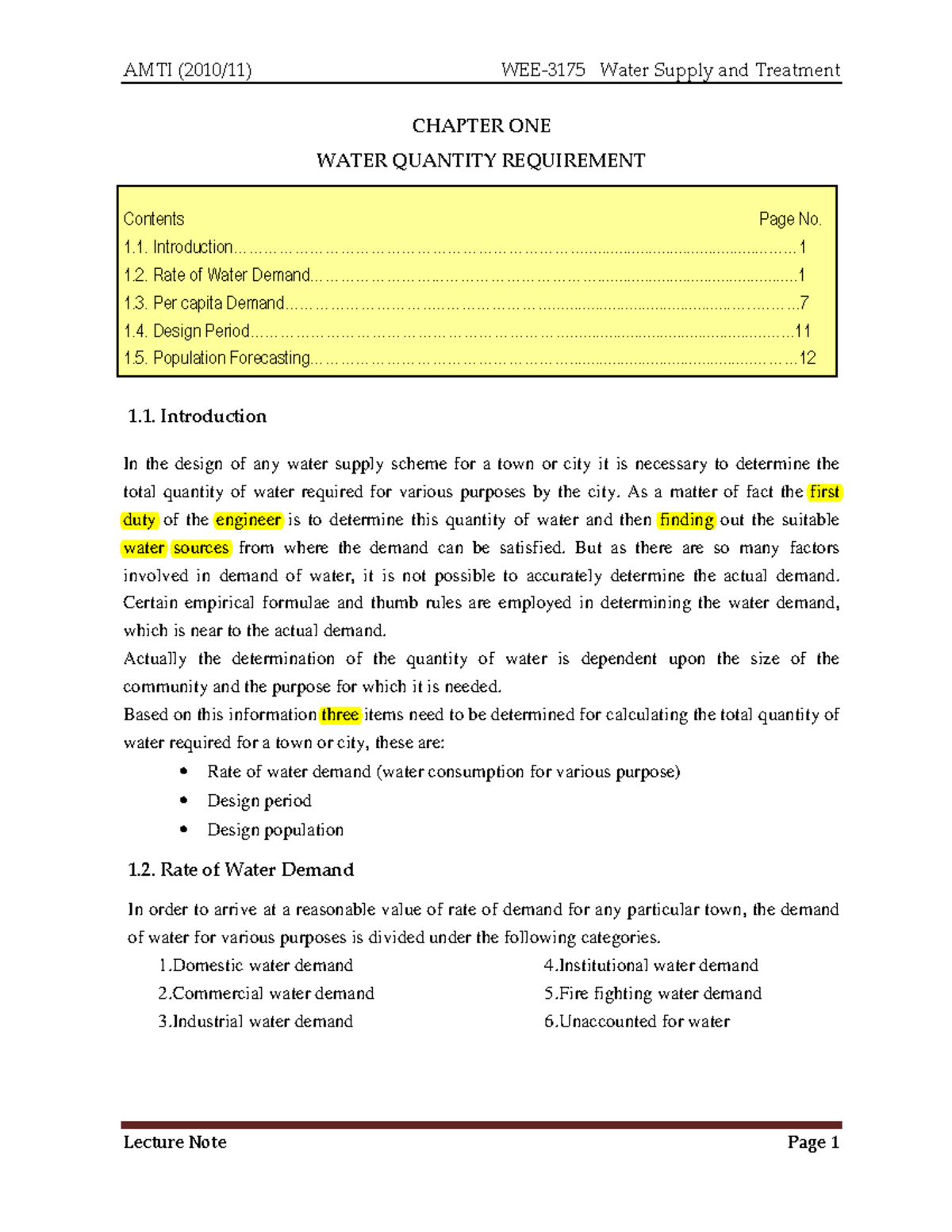 AMTI Water Supply and Treatment: Chapter 1 - Water Quantity ...