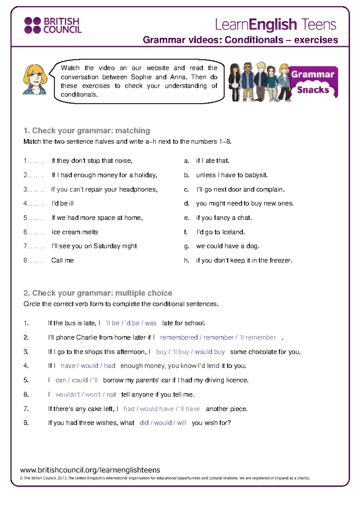Gs Conditionals Exercises: Grammar Video Activities - Studocu