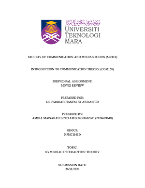 COM158 Assignment - communication theory - FACULTY OF MASSCOMMUNICATION ...