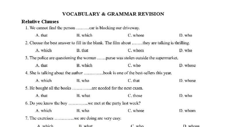 Vocabulary Revision: Relative Clauses and Job-Related Terms - Studocu