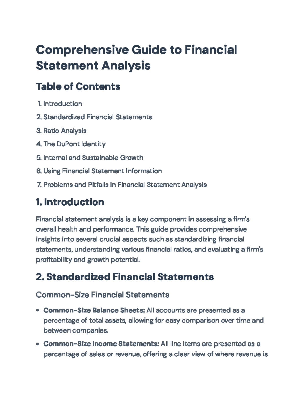 Comprehensive Guide to Financial Statement Analysis (FIN101 ...