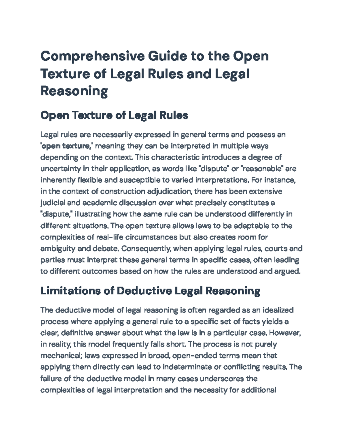 Comprehensive Guide to Legal Reasoning & Open Texture of Rules - Studocu