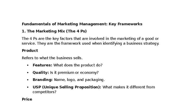 Marketing Fundamentals Summary: The 4 Ps Framework - Studocu