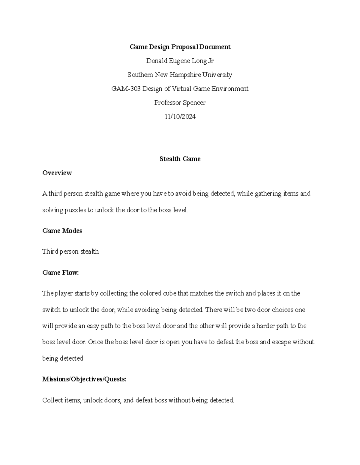 Module One Milestone - Game Design Proposal Document Donald Eugene Long ...