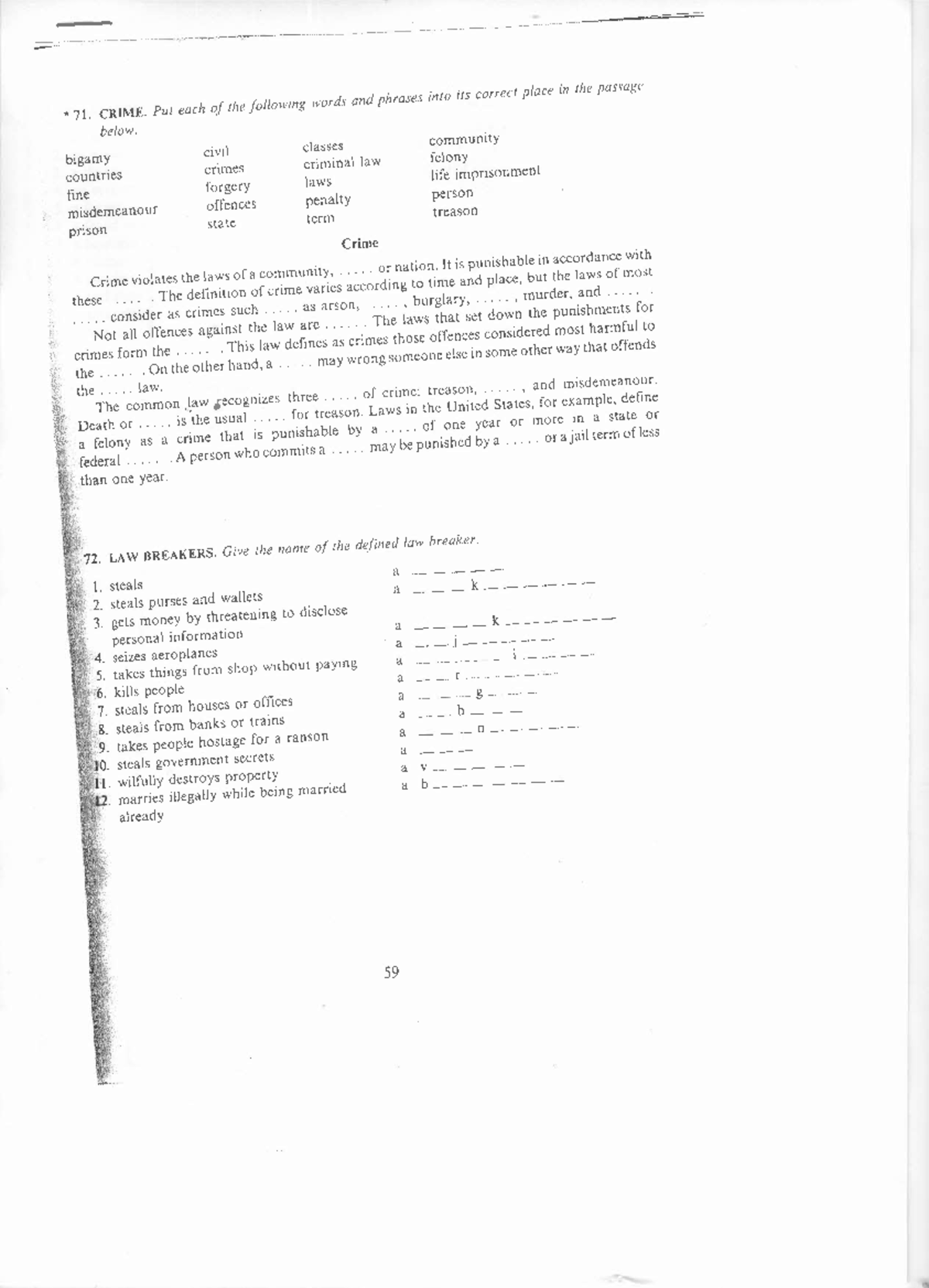 71. CRIME: Vocabulary Exercises and Law Breakers - Studocu
