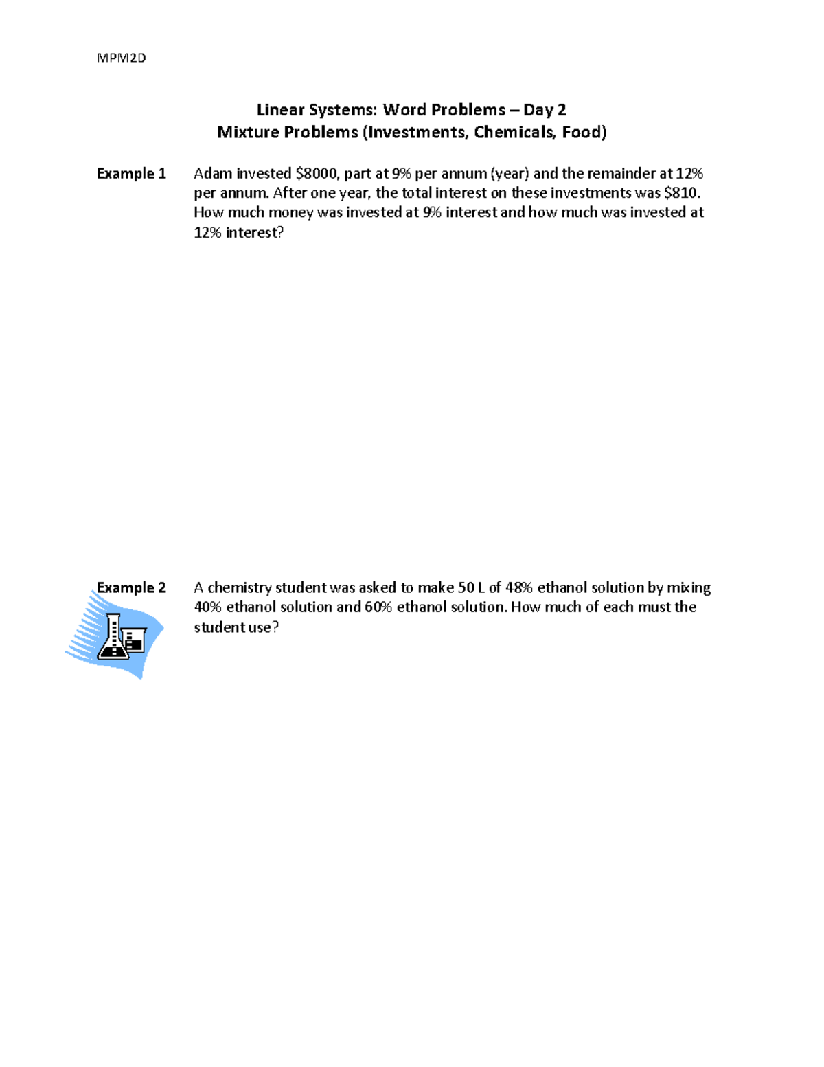 07 Word Problems Day 2 - Good notes - MPM2D Linear Systems: Word ...