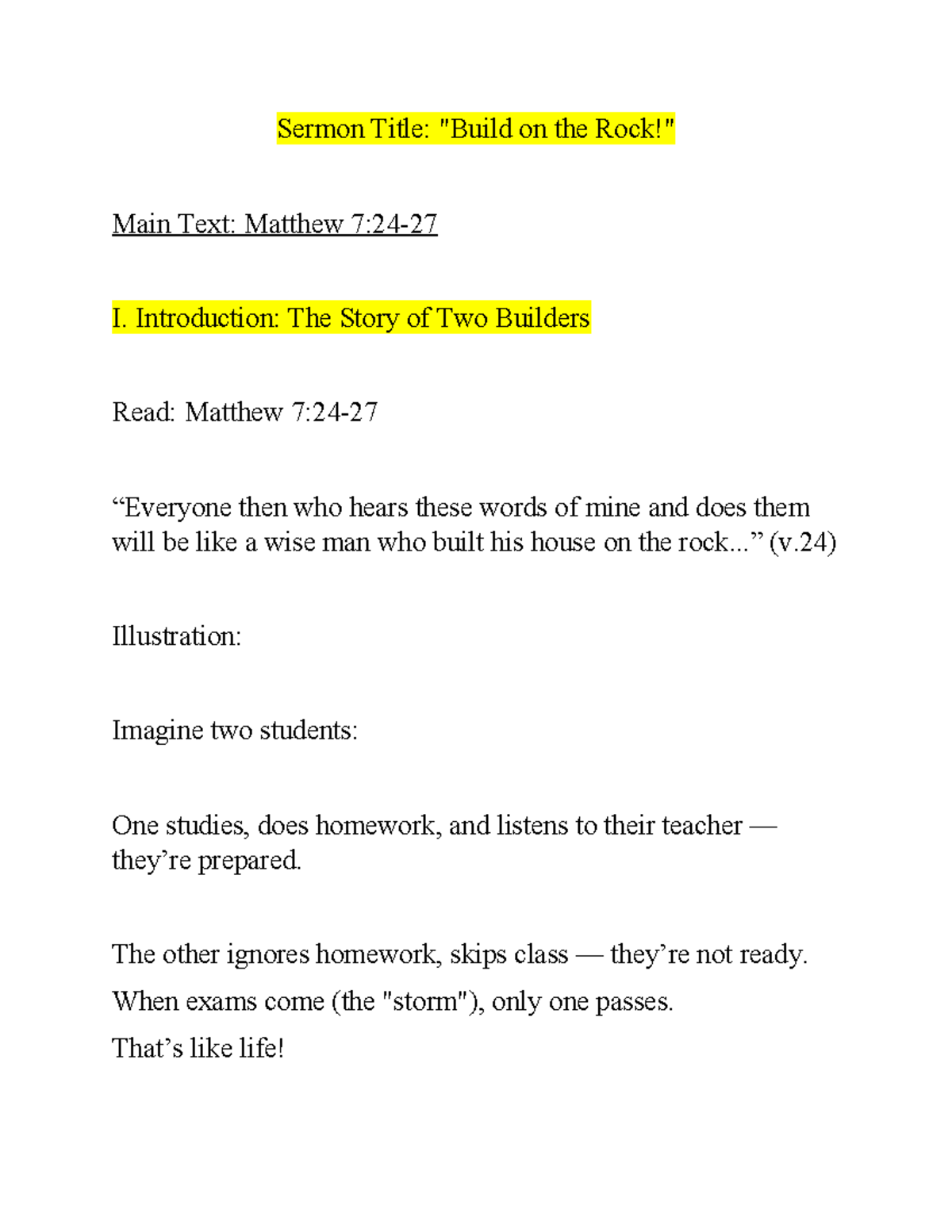 Sermon Notes: Building a Strong Foundation (Matthew) - Studocu
