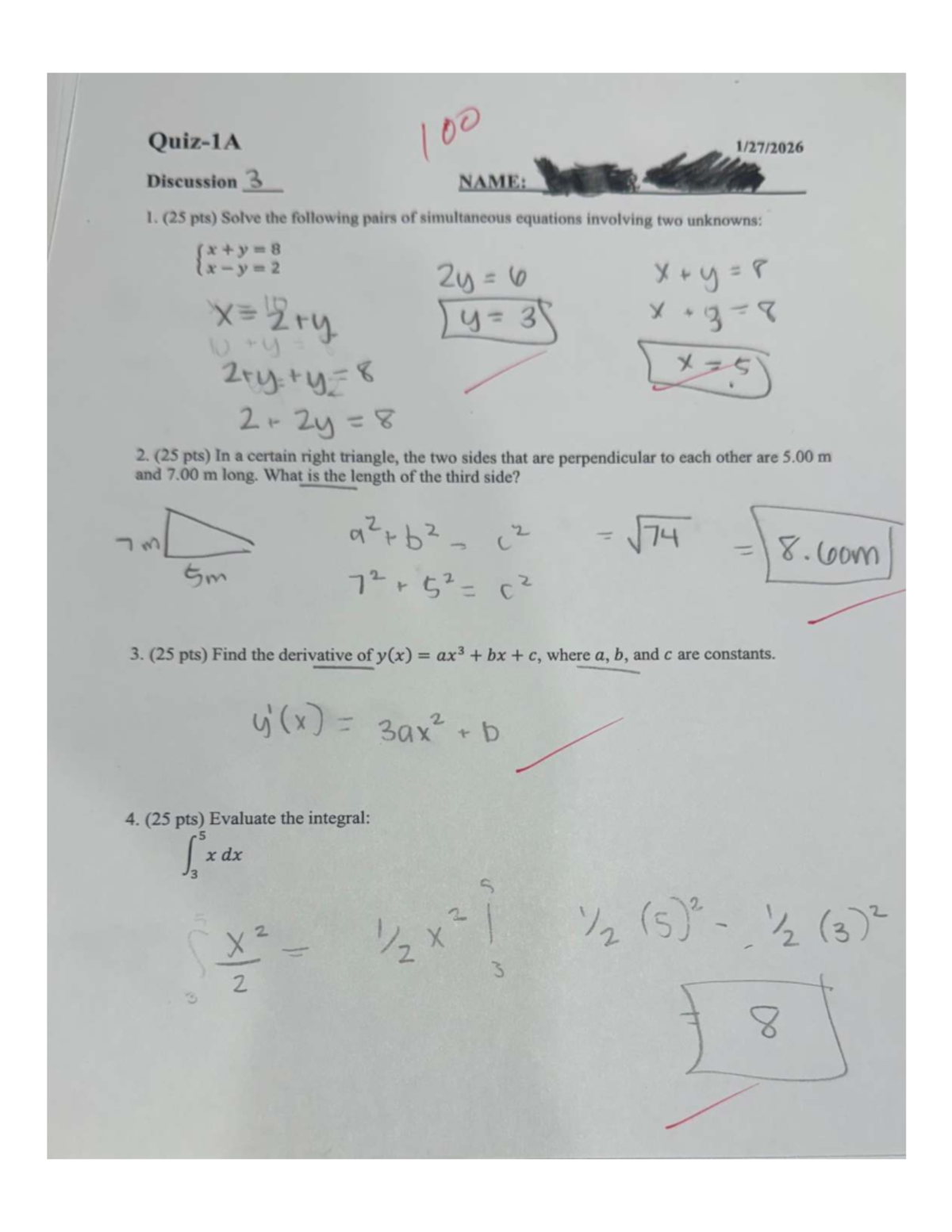 Physics 131 Quiz: Solving Simultaneous Equations & Derivatives - Studocu