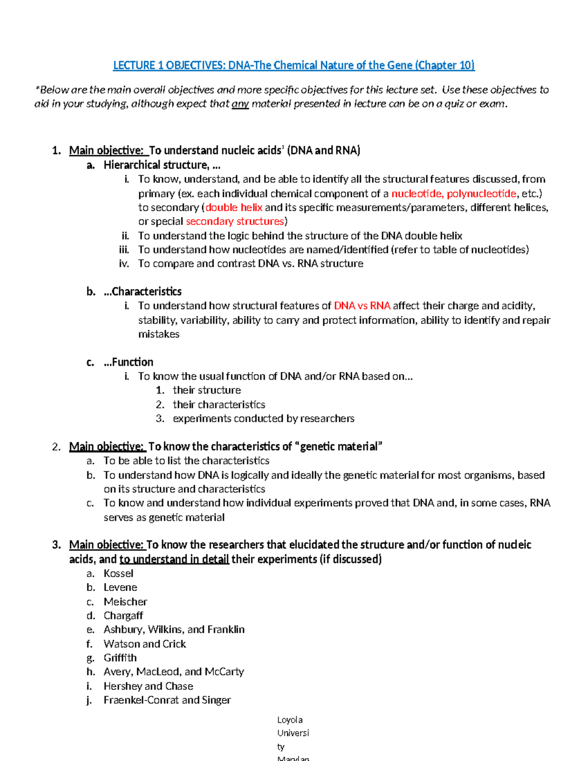 LECTURE 1 OBJECTIVES: Chemical Nature of the Gene (BIO 101) - Studocu