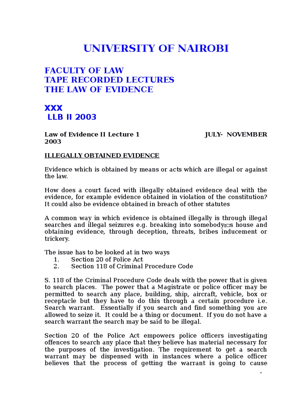 Evidence Examination OF Witnesses - LAW OF EVIDENCE Lecture 9 24. OATH ...