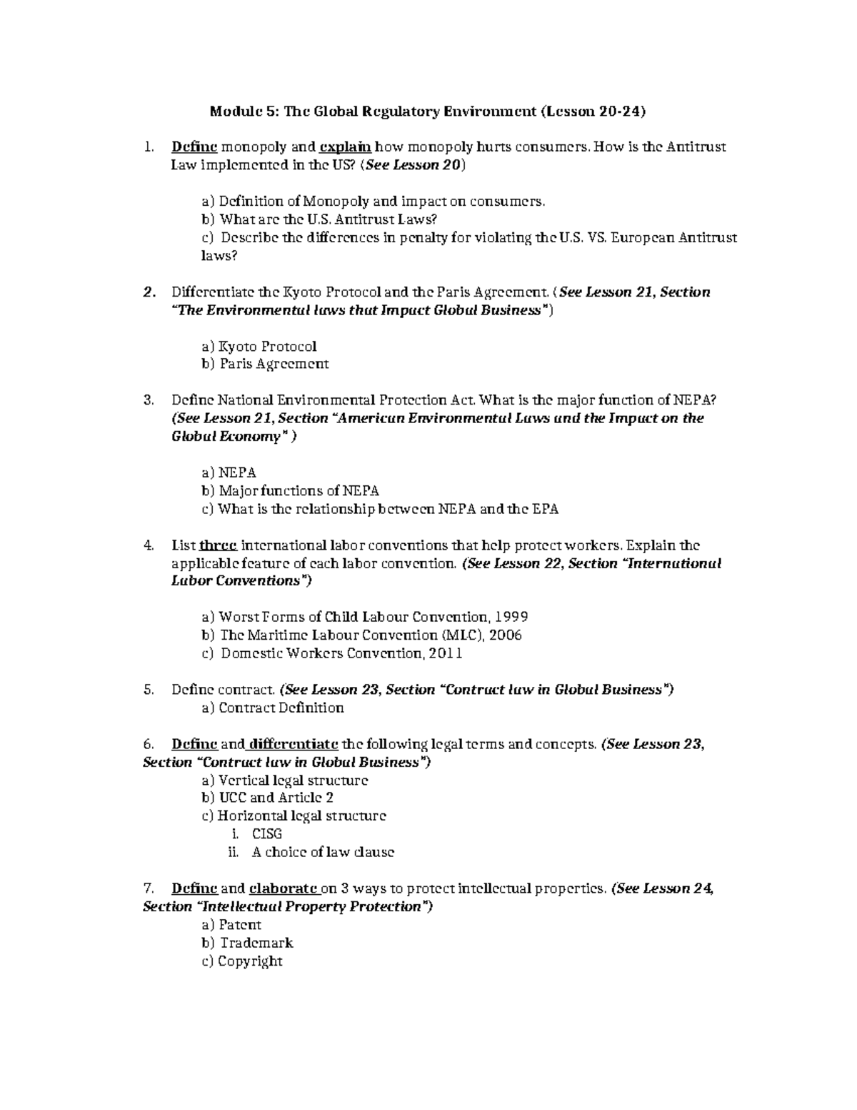 Module 5 Study Guide: Global Regulatory Environment Insights - Studocu